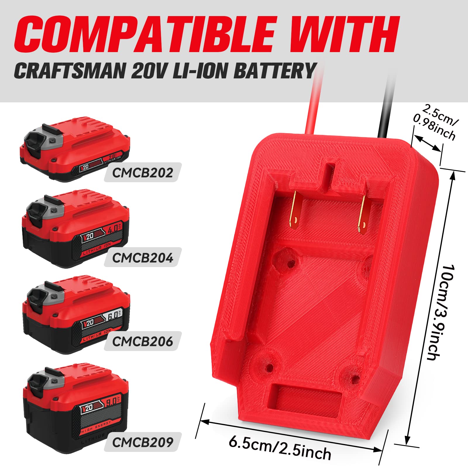 Ecarke Power Wheels Adapter for Craftsman 20V Dock Power Connector 12 Gauge Robotics RC Toy & Car,e-Bike(with Wire Terminals & 30A Fuse)