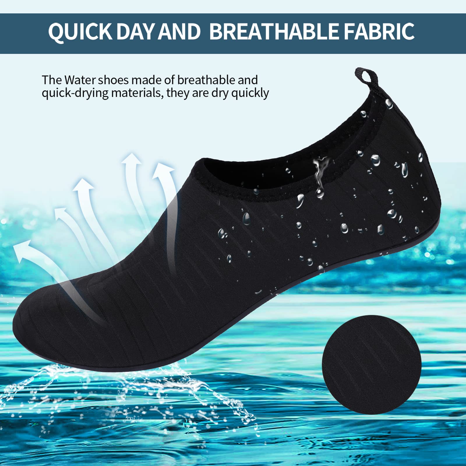 BowenBo Water Sports Barefoot Women's Men's Outdoor Beach Swimming Aqua Socks Quick-Dry Boating Fishing Diving Surfing Exercise (38-39,Black)