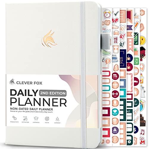 Clever Fox Daily Planner 2nd Edition – Undated Time Block Task Organizer with Hourly Schedule & To-do list – A5, 6 Months (White)