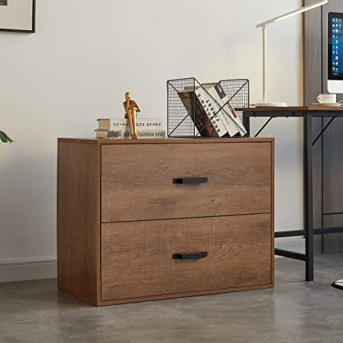 LUCYPAL 2 Drawer Wooden Lateral File Cabinet with Anti-tilt Mechanism System,Storage Filing Cabinet for Home Office,Brown