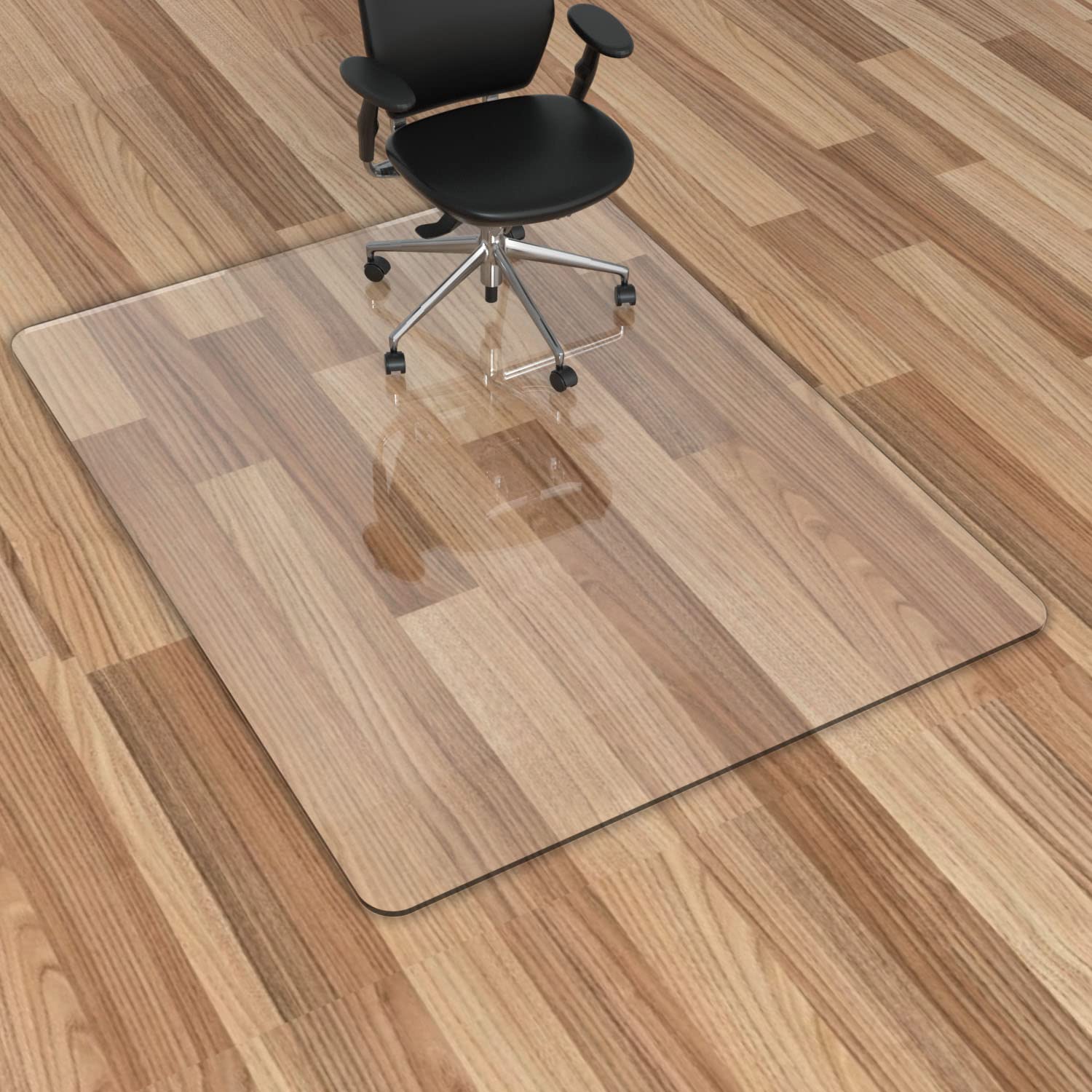 HOMEK Office Chair Mat for Hardwood Floor, 1/8" Thick 53”x 45” Crystal Clear Hard Floor Chair Mat, Transparent Floor Protector Mat Flat Without Curling