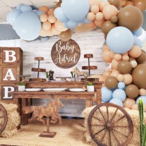 RUBFAC 156pcs Brown Blue Balloon Garland Arch Kit, Bear Baby Shower Decoration with Boho Brown Nude Blue Balloons for Gender Reveal and Birthday Party Decoration