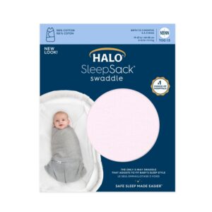 HALO 100% Cotton Sleepsack Swaddle, 3-Way Adjustable Wearable Blanket, TOG 1.5, Soft Pink, Small, 3-6 Months