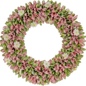 National Tree Company Artificial Wreath Decoration, Pink, Lightweight Foam Base, Decorated with Pink and Green Assorted Wood Cut Flowers, Flowing Green Leaves, Spring Collection, 18 Inches