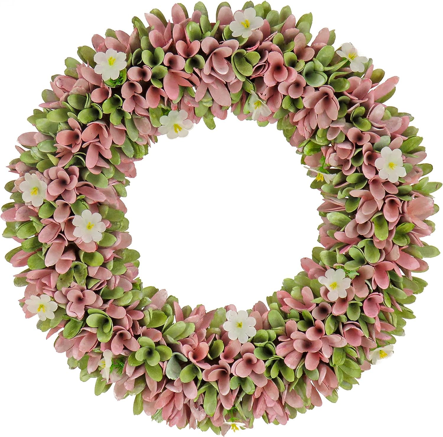 National Tree Company Artificial Wreath Decoration, Pink, Lightweight Foam Base, Decorated with Pink and Green Assorted Wood Cut Flowers, Flowing Green Leaves, Spring Collection, 18 Inches