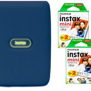 Fujifilm Instax Mini Link Smartphone Printer + Fujifilm Instax Mini Instant Film (40 Sheets) Bundle with Sturdy Tiger Stickers + Deals Number One Cleaning Cloth (Dark Denim)