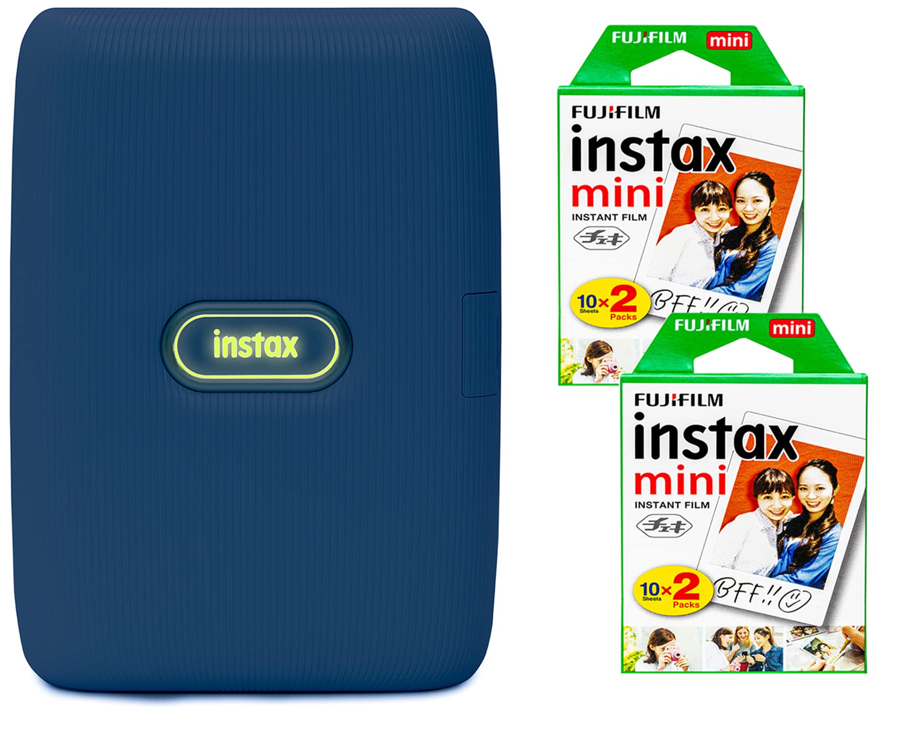 Fujifilm Instax Mini Link Smartphone Printer + Fujifilm Instax Mini Instant Film (40 Sheets) Bundle with Sturdy Tiger Stickers + Deals Number One Cleaning Cloth (Dark Denim)