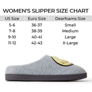 Dearfoams Smile Icon Retro Preppy Men's & Women's Slipper, Women's Grey, Medium