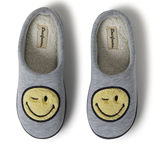 Dearfoams Smile Icon Retro Preppy Men's & Women's Slipper, Women's Grey, Medium