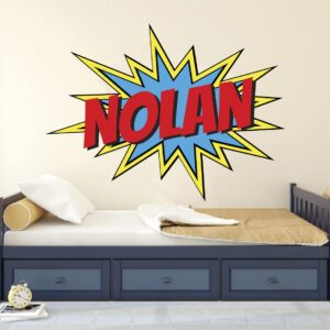 CuteDecals Custom Comic Name Wall Decal - Personalized Comic Name Wall Art Decal - Superheroes Nursery Wall Decor - Wall Decal for Nursery Bedroom Decoration (Small Wide 16''x15'' Height)