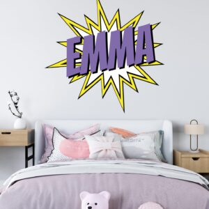 CuteDecals Custom Comic Name Wall Decal - Personalized Comic Name Wall Art Decal - Superheroes Nursery Wall Decor - Wall Decal for Nursery Bedroom Decoration (Small Wide 16''x15'' Height)