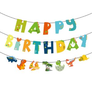 bieufbji dinosaur birthday banner - dinosaur theme birthday party decoration supplies, indoor outdoor hanging décor party ornaments, set for kids birthday parties