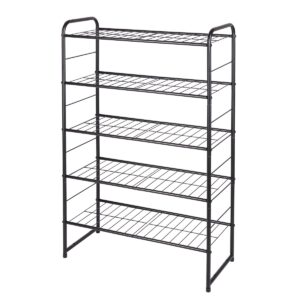 regiller 5-tier stackable shoe rack, expandable & adjustable shoe organizer storage shelf, high capacity, wire grid, black