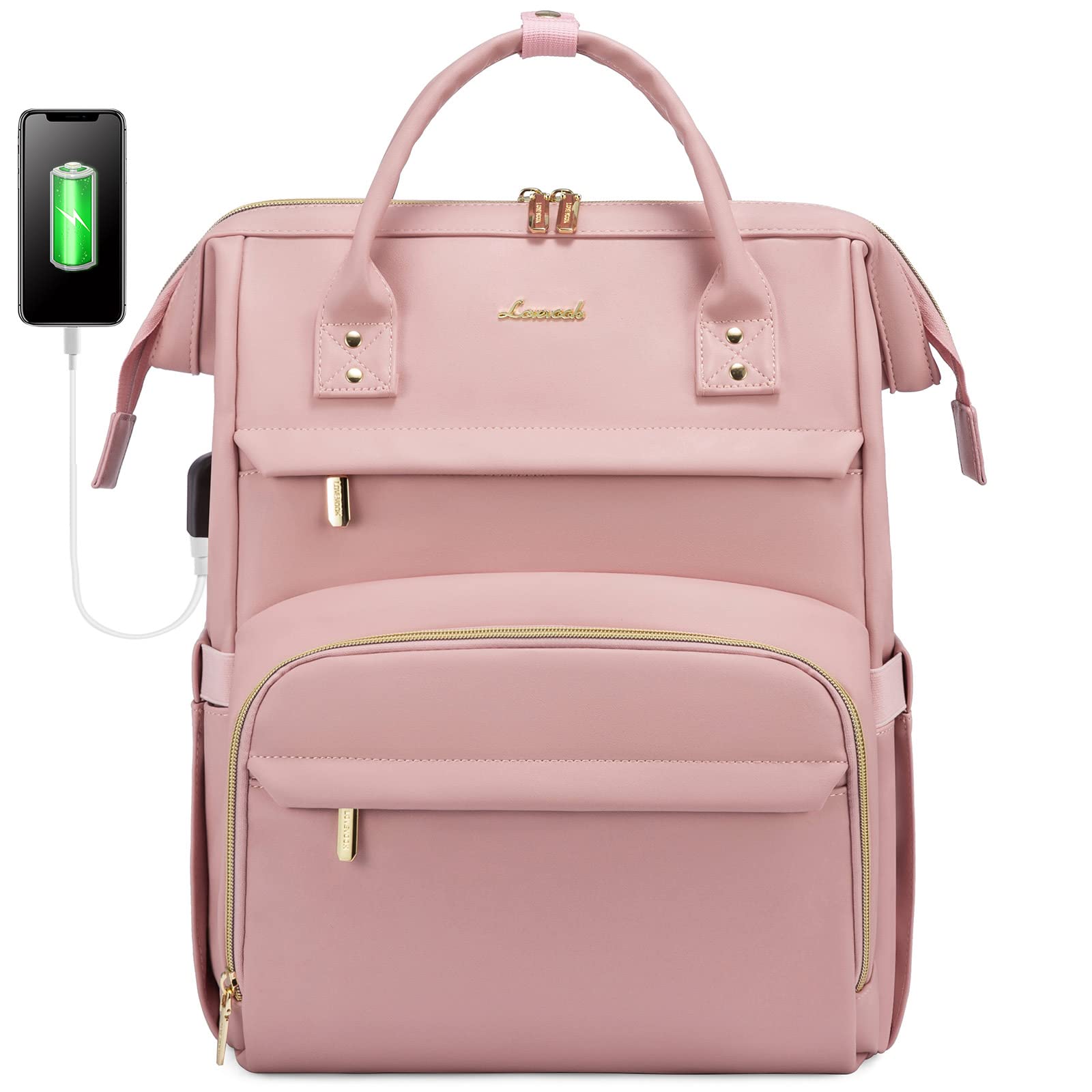 LOVEVOOK Leather Laptop Backpack for Women 15.6 inch,Travel Backpack Purse Nurse Teacher Backpack Computer Laptop Bag,Professional College Business Work Bags Carry On Backpack with USB Port,Pink