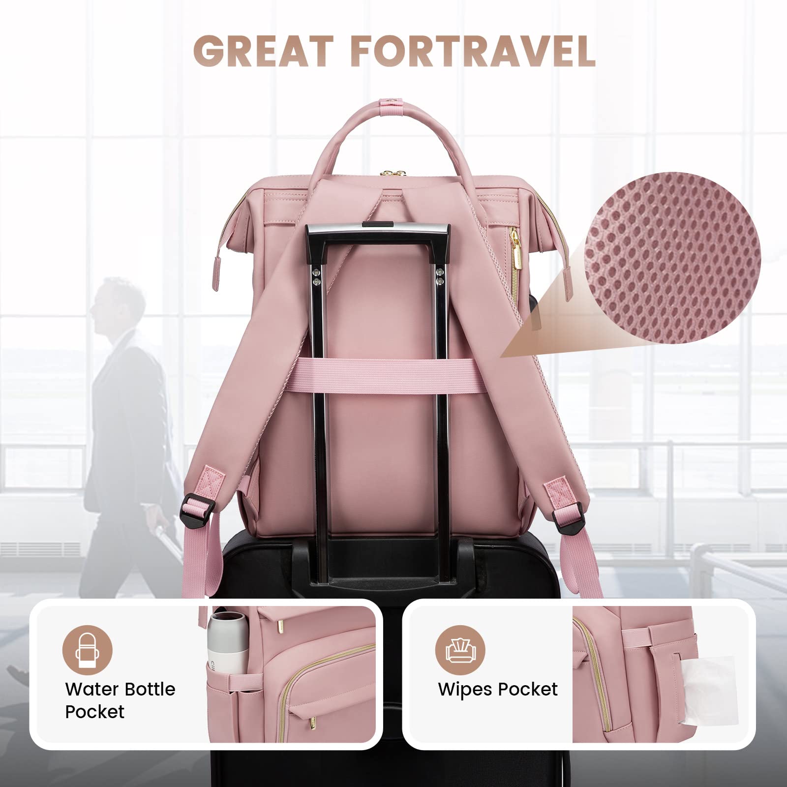 LOVEVOOK Leather Laptop Backpack for Women 15.6 inch,Travel Backpack Purse Nurse Teacher Backpack Computer Laptop Bag,Professional College Business Work Bags Carry On Backpack with USB Port,Pink