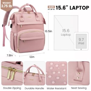 LOVEVOOK Leather Laptop Backpack for Women 15.6 inch,Travel Backpack Purse Nurse Teacher Backpack Computer Laptop Bag,Professional College Business Work Bags Carry On Backpack with USB Port,Pink