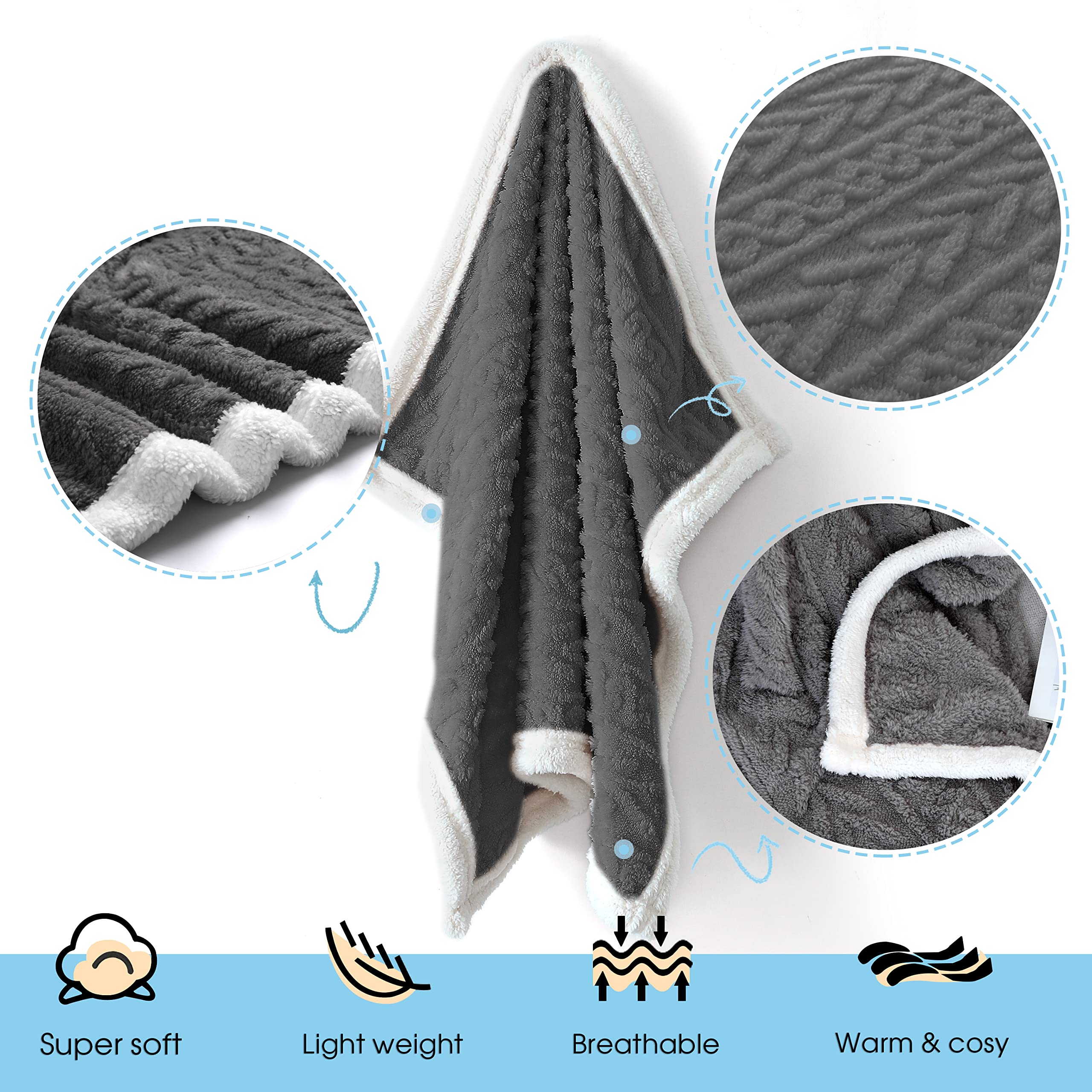 DEZANBO Baby-Blanket-for-Boys-Girls, Stylish 3D Sherpa Fleece Baby Blankets for Newborn Infants,30”X 40”-Super Soft Fluffy Warm Cozy Plush Fuzzy,Great for Baby Showers,Grey