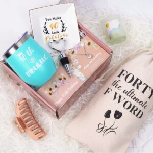 Vakuny 40th Birthday Gifts for Women - 40 Years Old Birthday Gifts Box Ideas for Mom Sister Her - 1982 Happy Birthday Gift Baskets Wine Glass Candles Necklaces