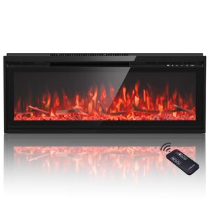 ooiior 36 inch electric fireplace, recessed and wall mounted fireplace with remote control, ultra-thin fireplace heater and linear fireplace, with timer, adjustable flame color, 750/1500w