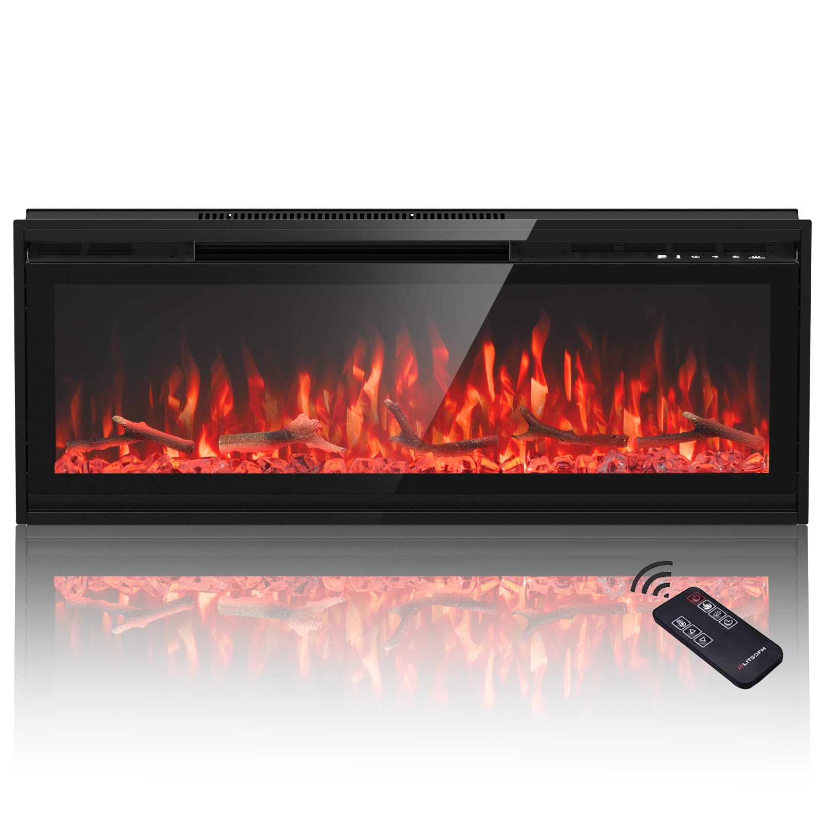 Ooiior 36 Inch Electric Fireplace, Recessed and Wall Mounted Fireplace with Remote Control, Ultra-Thin Fireplace Heater and Linear Fireplace, with Timer, Adjustable Flame Color, 750/1500W