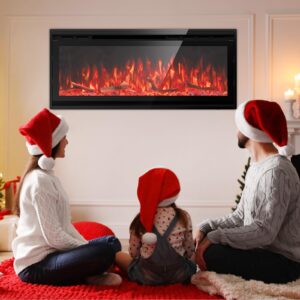 Ooiior 36 Inch Electric Fireplace, Recessed and Wall Mounted Fireplace with Remote Control, Ultra-Thin Fireplace Heater and Linear Fireplace, with Timer, Adjustable Flame Color, 750/1500W