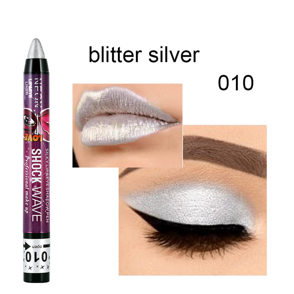 Go Ho 2PCS Silver&White Eyeshadow Sticks,Shimmer Eyeshadow Easy-to-apply,Highlighter Makeup Long Lasting Eye Shadow Pen,01 White & 10 Sliver