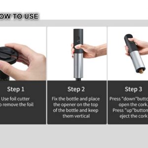 Electric Wine Opener Battery Operated Wine Bottle Openers with Foil Cutter One-touch Button Reusable Automatic Wine Corkscrew Remover for Home Kitchen Party Bar Restaurant