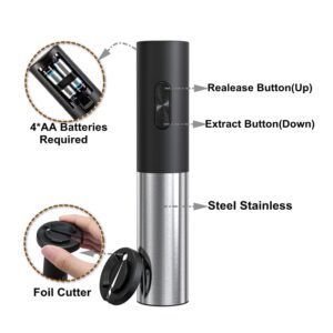 Electric Wine Opener Battery Operated Wine Bottle Openers with Foil Cutter One-touch Button Reusable Automatic Wine Corkscrew Remover for Home Kitchen Party Bar Restaurant