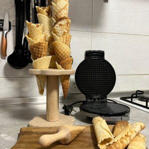 Mokosha Wooden Pizzelle Roller Krumkake Pastry Ice Cream Waffle Cone Baking Tool for Larger Molds Treats, 2x7