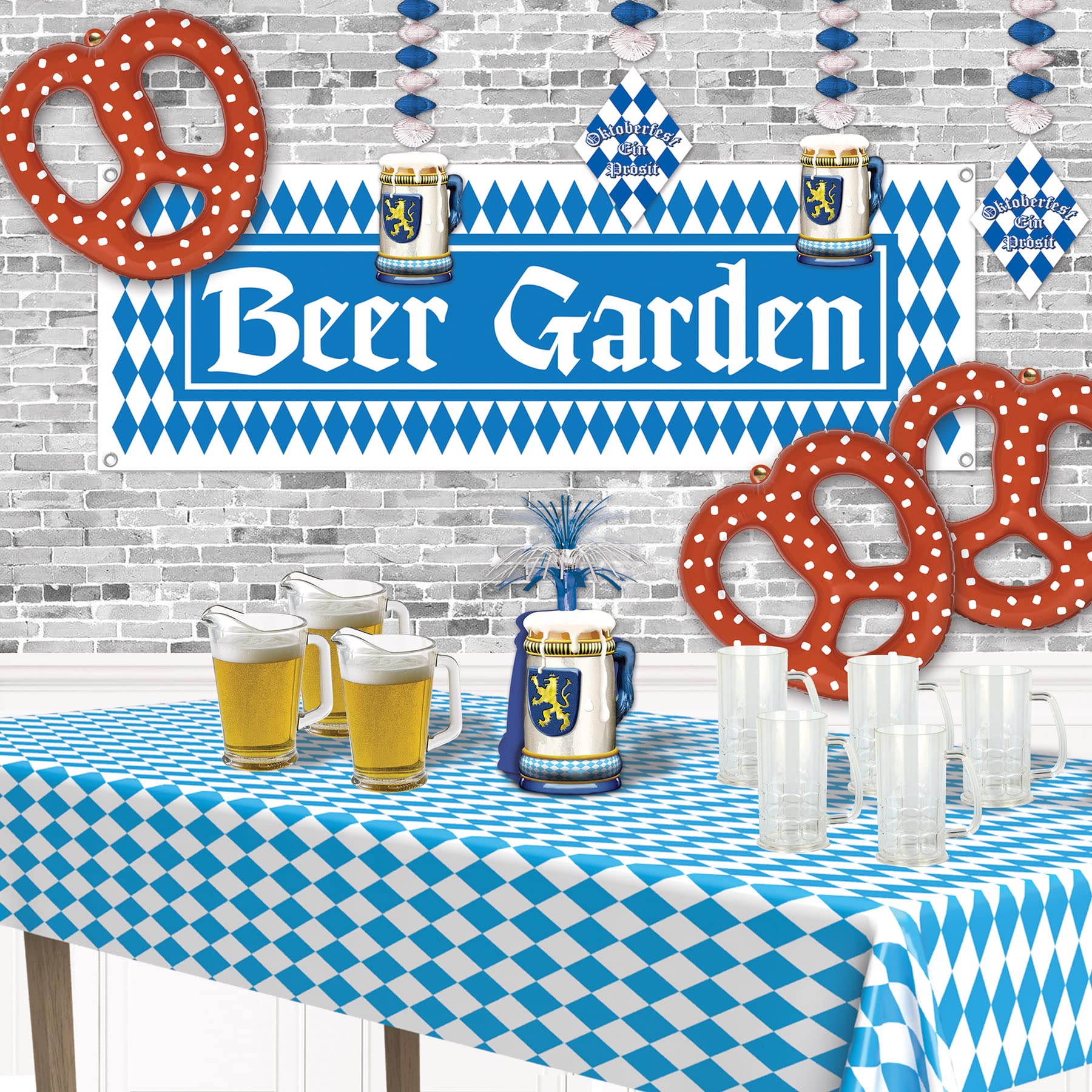 Beistle 15" 6 Piece Inflatable Bavarian Pretzels for German Theme Oktoberfest Party Decorations, 15.5" x 14.5", Brown/White