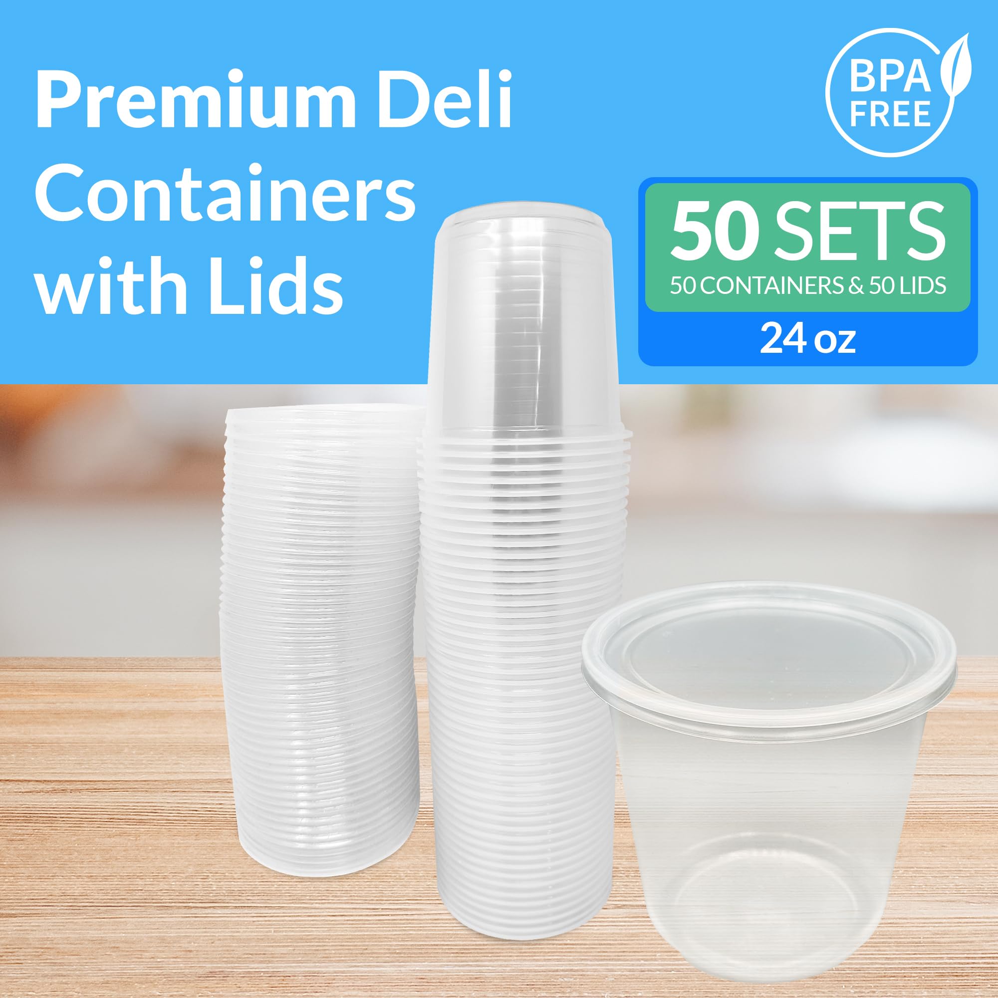 Reli. Deli Containers with Lids (50 Sets), 24 oz | Plastic Deli Containers with Lids 24oz | Clear Soup Containers with Lids, Disposable | To Go Food Storage Containers for Deli, Food, Soup (24 ounce)