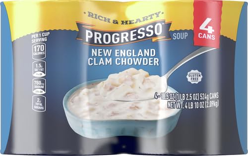 Progresso Rich & Hearty, New England Clam Chowder Soup, 18.5 oz., 4 Pack