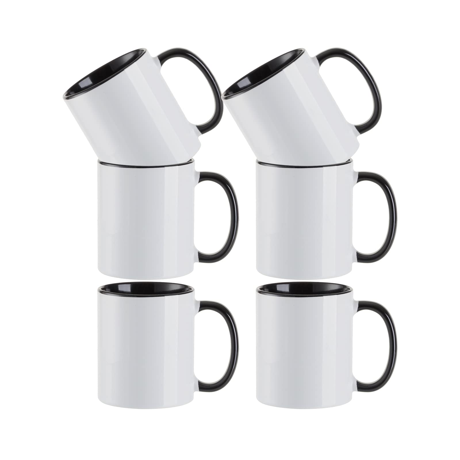 Craft Express 11 OZ Sublimation Coffee Mugs Ceramic White with Black Inside and Handle-Photo Mugs Cups Bulk Perfect for Easy Mug Press Crafting-Individually Packaged Set of 6