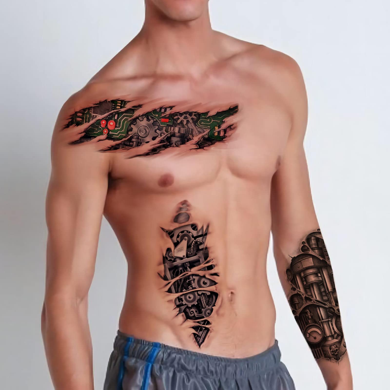 ROARHOWL Very cool machine 3D realistic fake tattoos，wound robot makeup Temporary Tattoos for men women (Design 5)