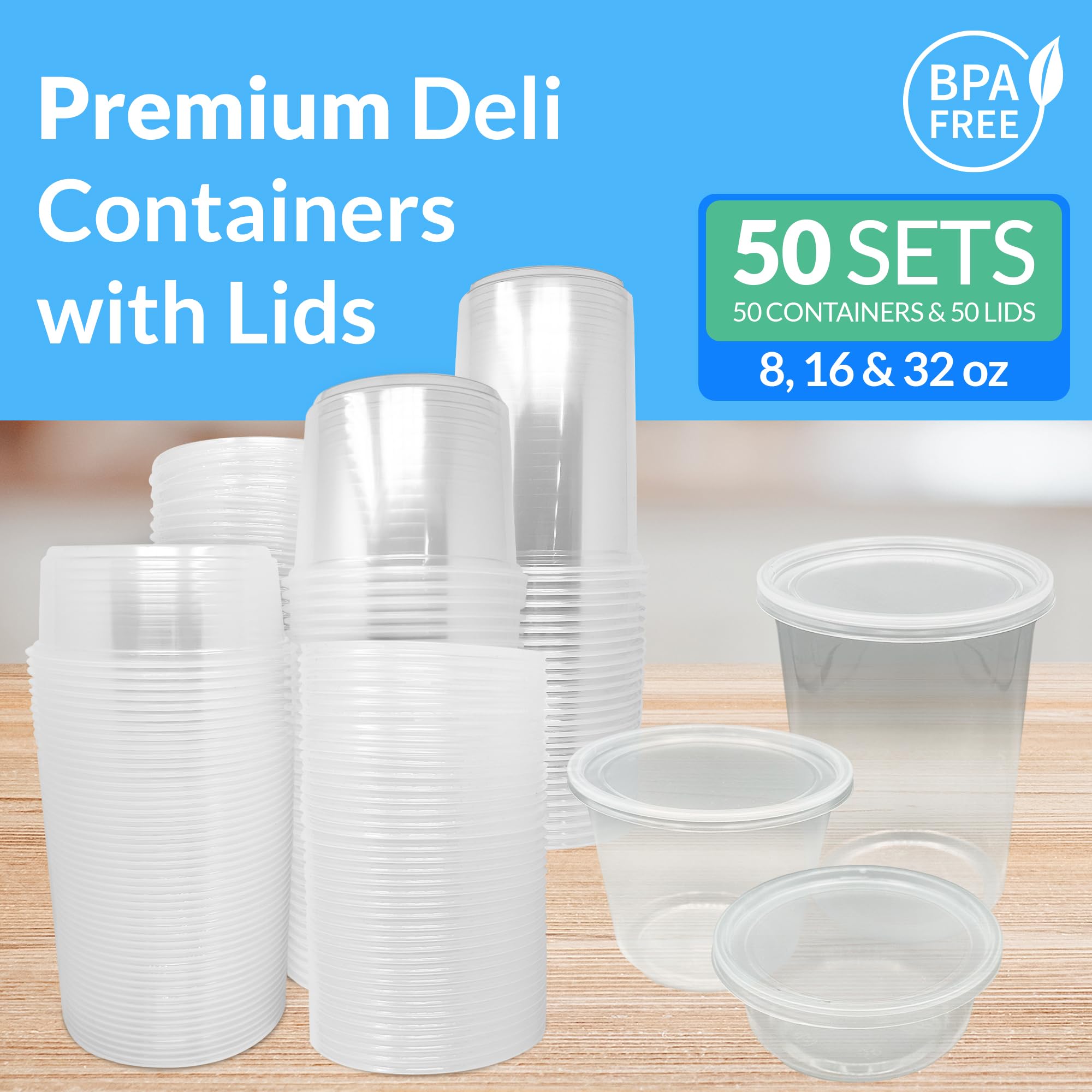 Reli. Deli Containers with Lids (50 Sets Total) | Variety Pack - 8 oz (20 Sets), 16 oz (20 Sets), 32 oz (10 sets) | Plastic Soup Containers with Lids | Clear Food Storage Containers 8oz, 16oz, 32oz