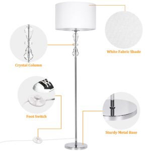 Dott Arts Floor Lamp for Living Room, Modern Standing Lamp with Dimmer, Crystal Reading Floor Lamp Silver Corner Light for Bedroom, Bright 8W Bulb Included