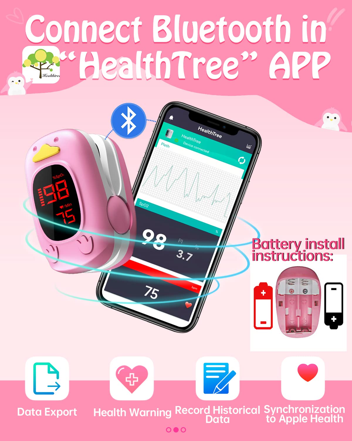 baby pulse oximeter for kids-pulse oximeter fingertip bluetooth baby oxygen monitor infant spo2 pulse monitor,Compatible with iOS Android,suitable for children infant kids baby