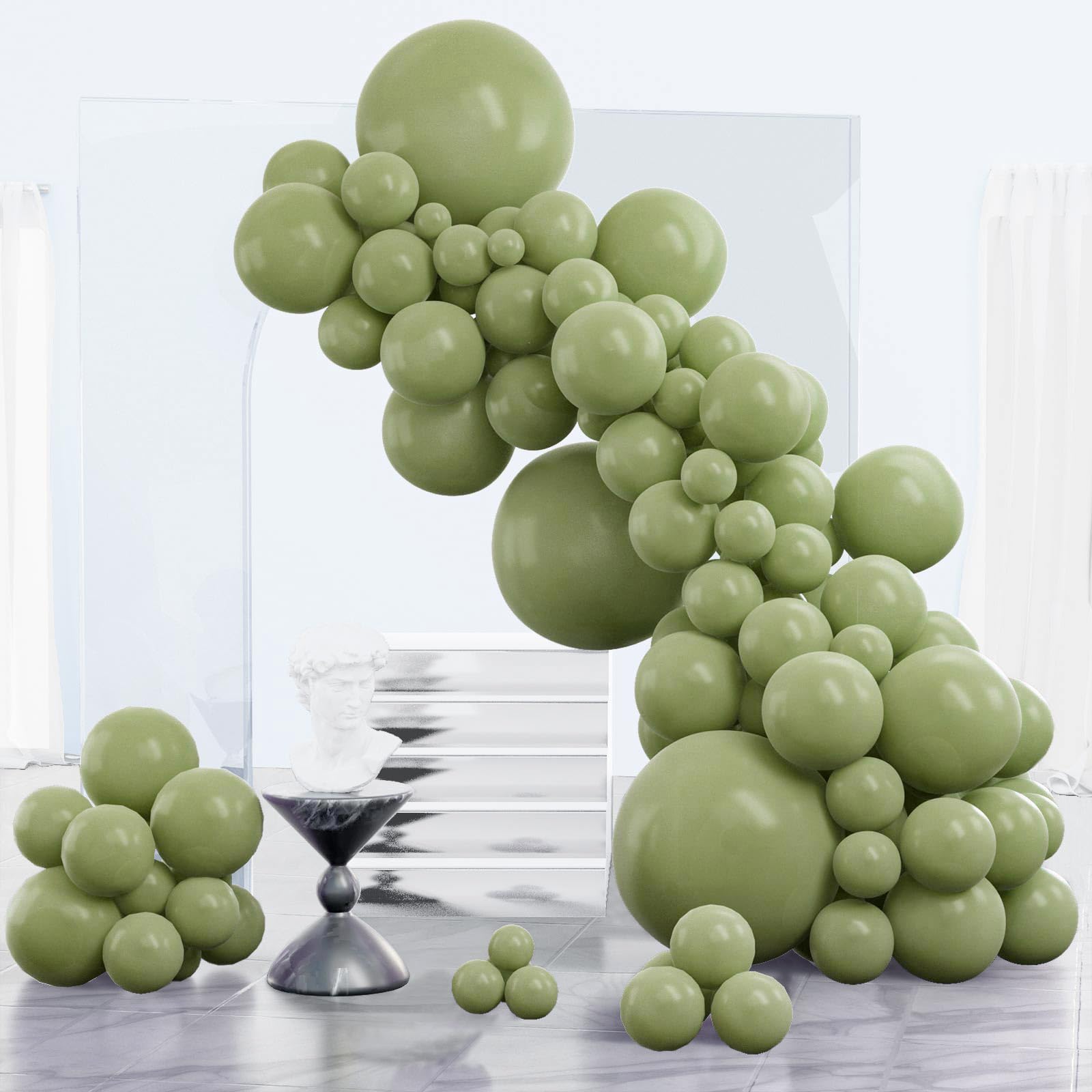 PartyWoo Sage Green Balloons, 85 pcs Boho Green Balloons Different Sizes Pack of 18 Inch 12 Inch 10 Inch 5 Inch Matte Green Balloons for Balloon Garland or Balloon Arch as Party Decorations, Green-F11