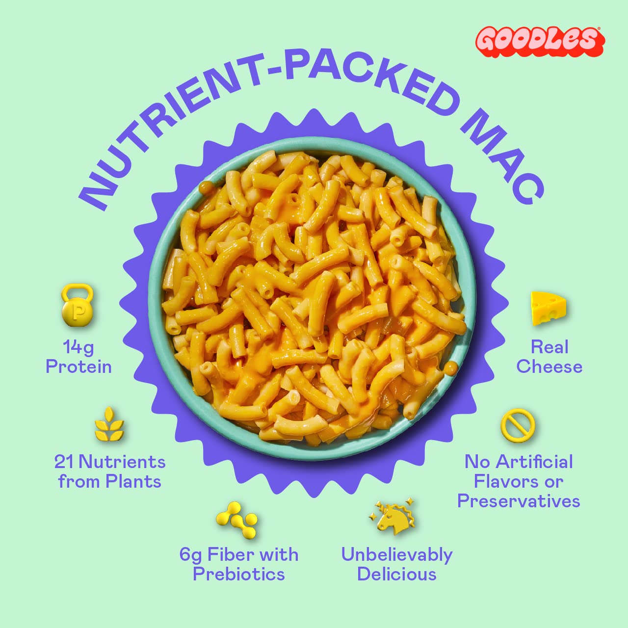 Goodles Mac & Cheese Assortment 4 Pack, 6oz - 14g Protein, 6g Fiber with Prebiotics, 21 Plant-Based Nutrients and Made w/REAL Cheese! | Clean Label Certified