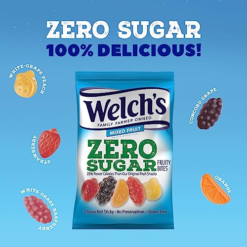 Welch’s Fruit Snacks, Zero Sugar Mixed Fruit, Berries 'N Cherries & Island Fruit, Perfect for School Lunches, Variety Case, 3 oz (Pack of 6)