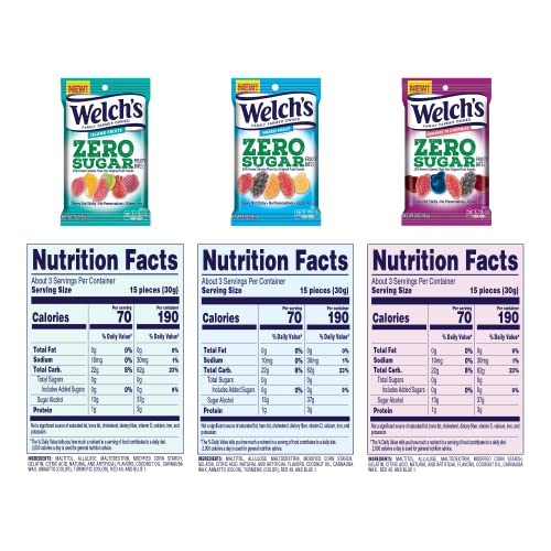 Welch’s Fruit Snacks, Zero Sugar Mixed Fruit, Berries 'N Cherries & Island Fruit, Perfect for School Lunches, Variety Case, 3 oz (Pack of 6)