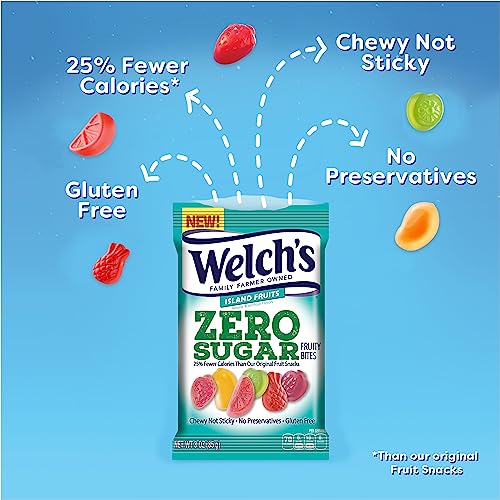 Welch’s Fruit Snacks, Zero Sugar Mixed Fruit, Berries 'N Cherries & Island Fruit, Perfect for School Lunches, Variety Case, 3 oz (Pack of 6)