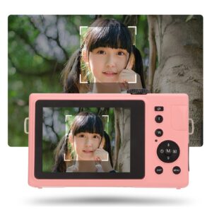 Digital 1080P FHD Mini Video Camera 24MP with 3 inch LCD Screen, Portable Micro Single Mirrorless Camera 16X Digital Zoom, Rechargeable Students Compact Pocket Camera, for Kids,Adult,Beginners(Pink)