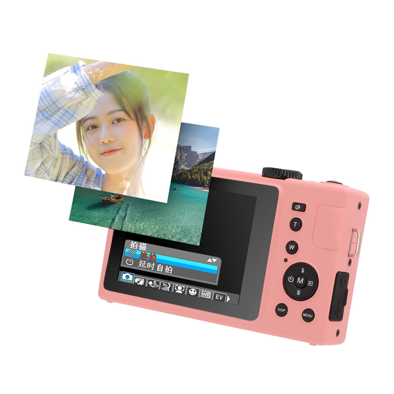 Digital 1080P FHD Mini Video Camera 24MP with 3 inch LCD Screen, Portable Micro Single Mirrorless Camera 16X Digital Zoom, Rechargeable Students Compact Pocket Camera, for Kids,Adult,Beginners(Pink)