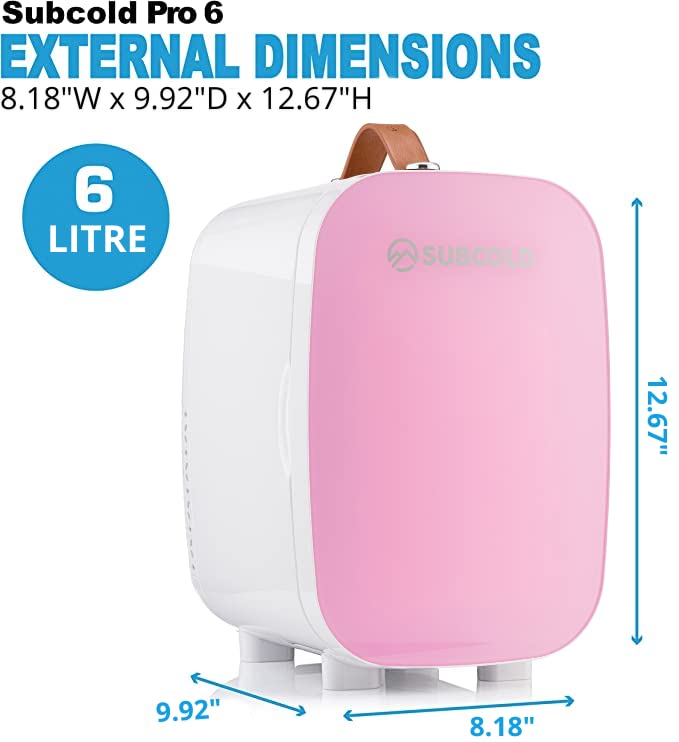 Subcold Pro6 Luxury Mini Fridge Cooler 6 Litre / 8 Cans AC & Exclusive USB Power Option Small Portable Fridge For The Office, Bedroom, Car, Skincare & Cosmetics Pink