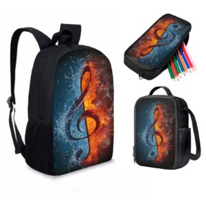 Mumeson Music Note Print Backpack Water Resistant School Bag Outdoor Casual Rucksack School Bag and Lightweight Lunch Bags Portable Pencil Case Back to School Supplies