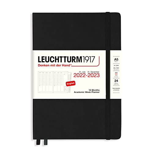 LEUCHTTURM1917-18-month Medium A5 Hardcover Academic Week Planner, Jul. 2022 - Dec. 2023, English (Black)