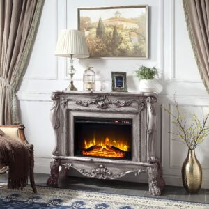 Acme Dresden Floral Molding Wooden Frame Fireplace in Vintage Bone White