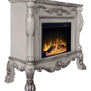 Acme Dresden Floral Molding Wooden Frame Fireplace in Vintage Bone White