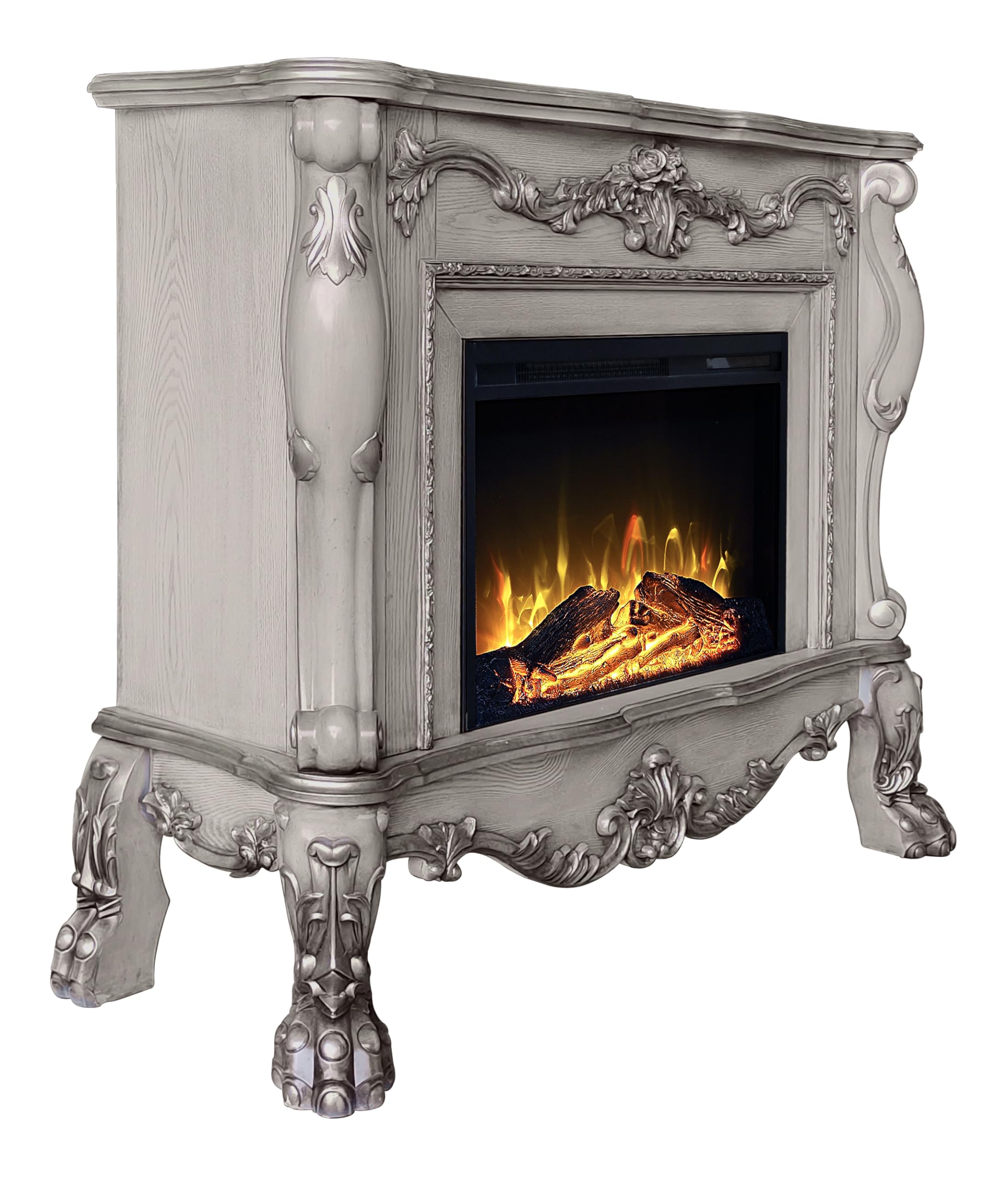 Acme Dresden Floral Molding Wooden Frame Fireplace in Vintage Bone White